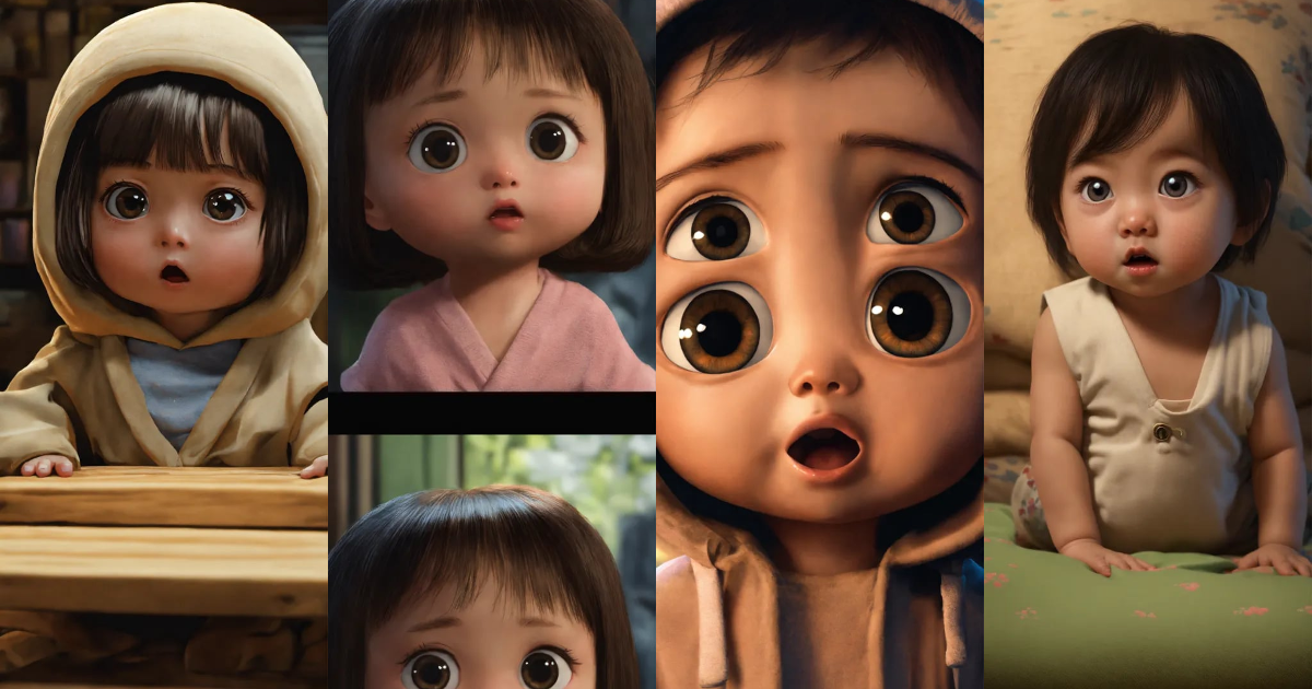 Lexica - The Grudge as a cute baby, cartoon effect, very big eyes. More ...