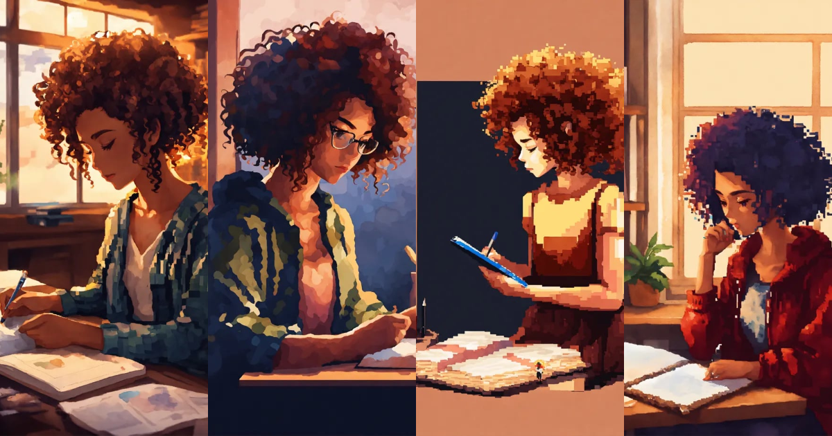 Lexica - Icon of curly hair girl studying, pixel art, silhouette ...
