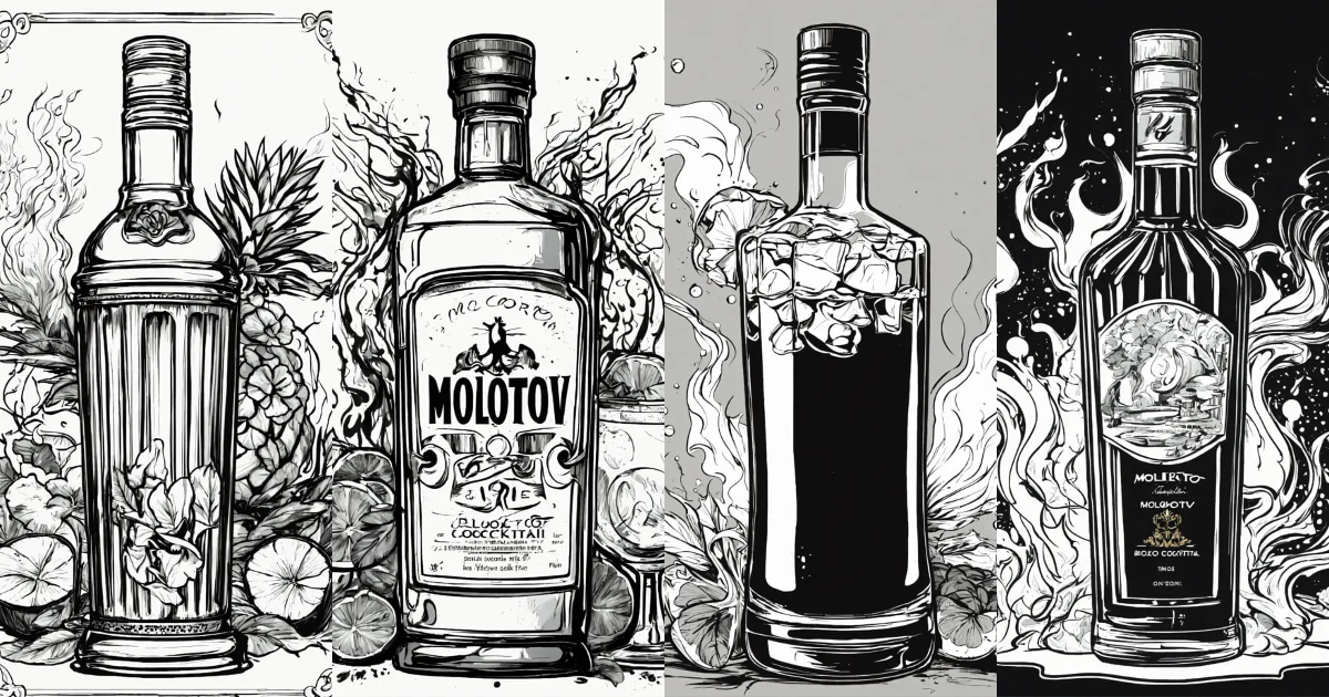 Lexica - Molotov cocktail, black and white, white background, no ...