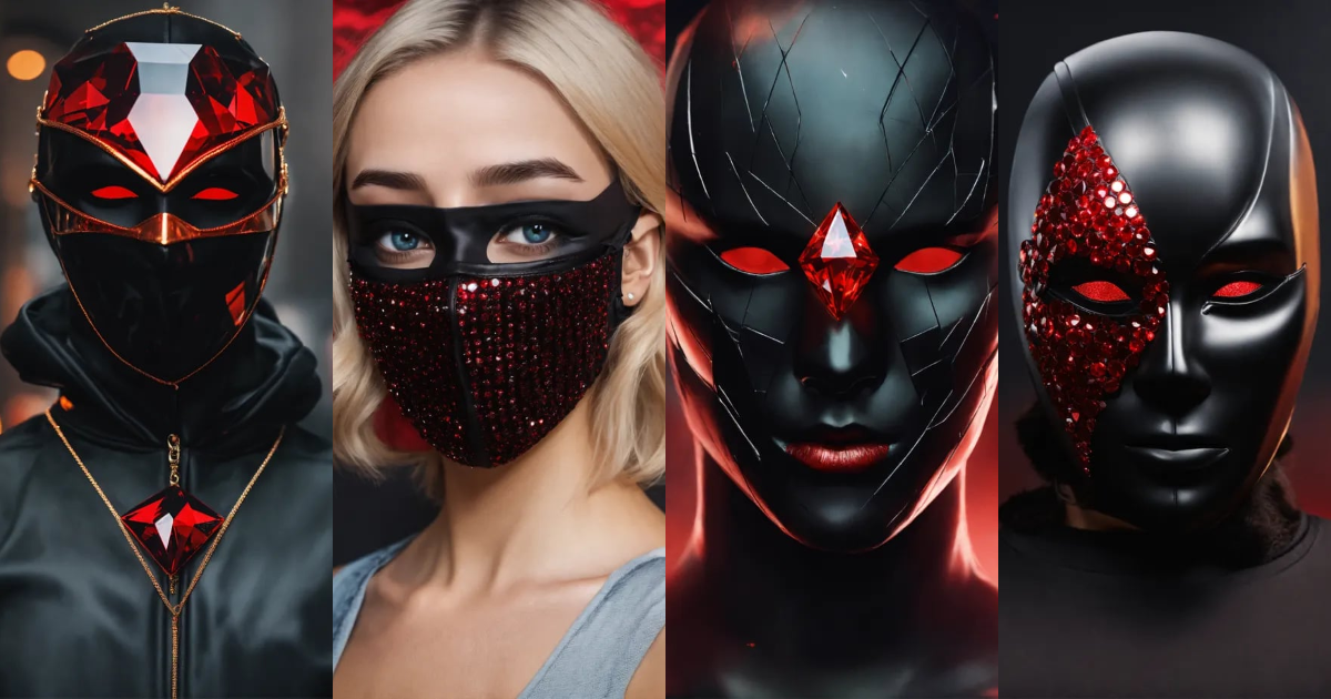 Lexica - Black mask with red diamond floating over left eye