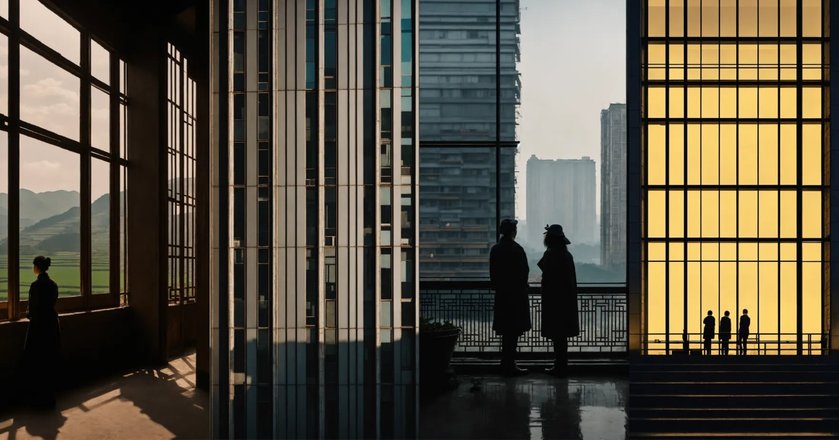 Lexica - Some people look over tall building windows, in the style of ...