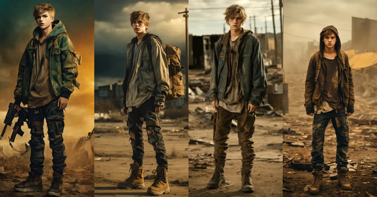 Lexica - Full body, 16 year old boy, Caucasian, post apocalypse world ...