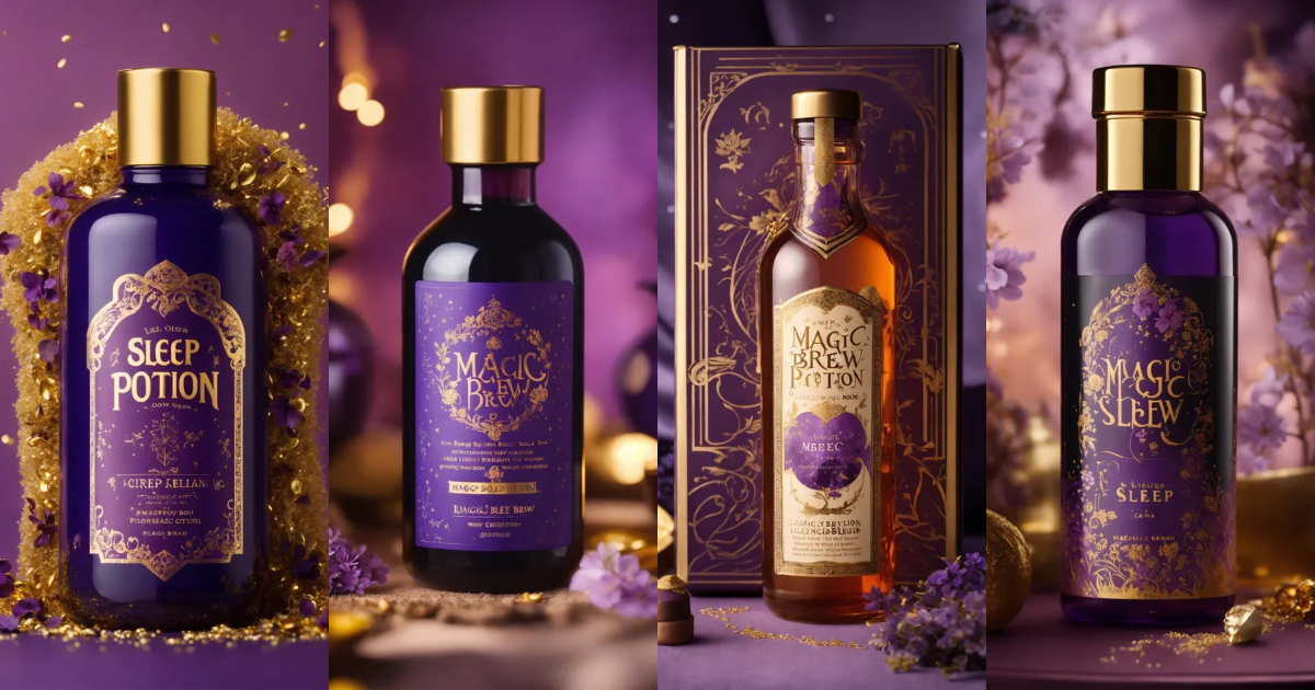 Lexica - Luxurious "Magic Brew" sleep potion packaging with deep ...