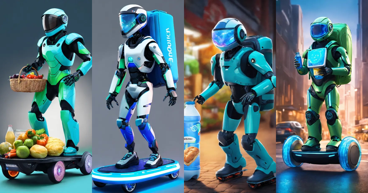 Lexica - A passionate male robot on hoverboard, realistic man face ...
