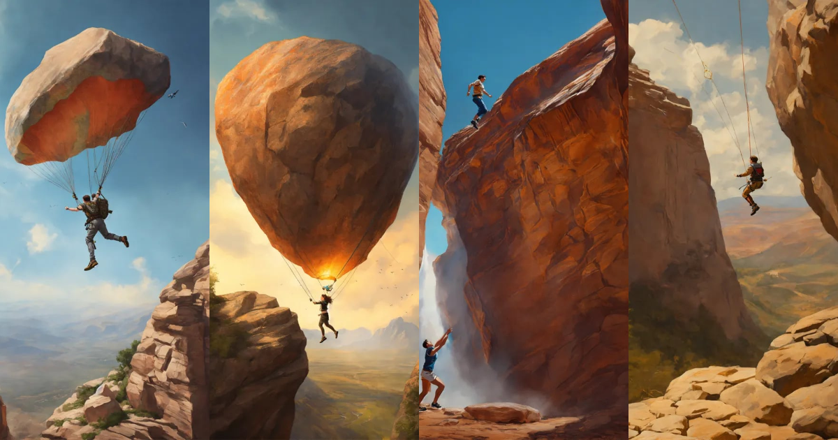 Lexica - Human propel into the air by a rock, digital painting ...