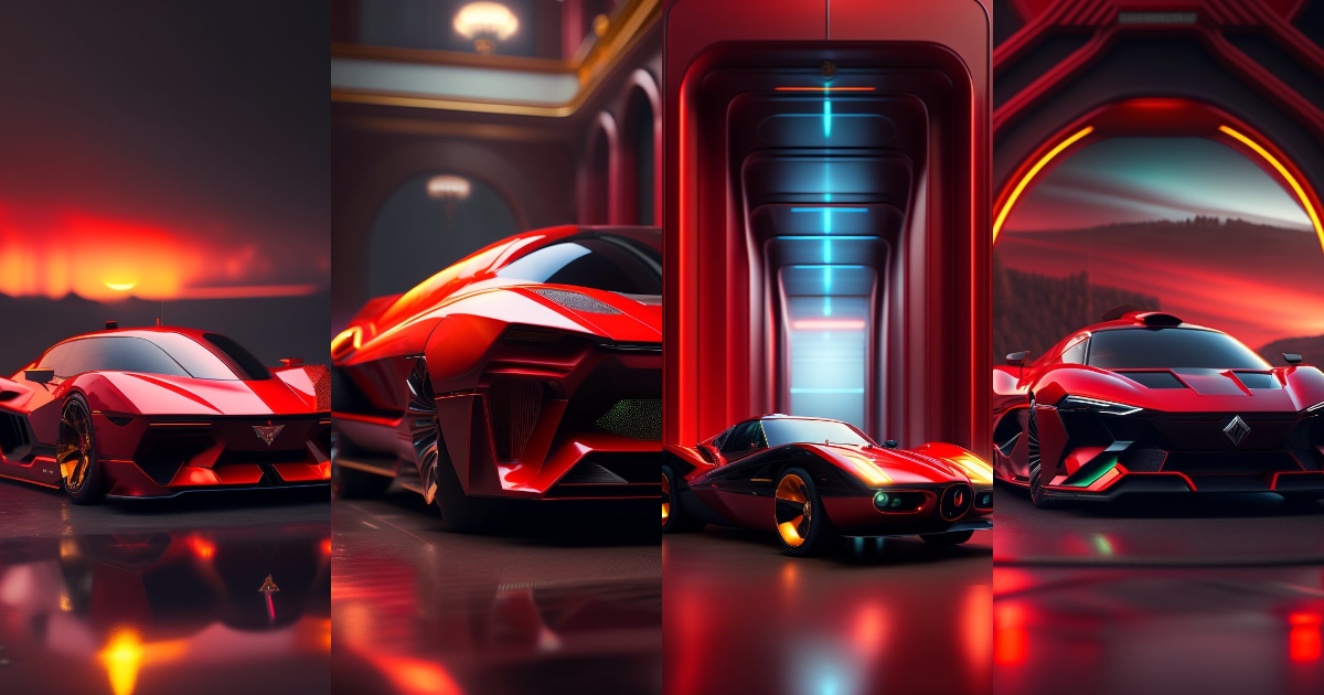 Lexica - Red car 3 d realistic render in the coronation of napoleon ...