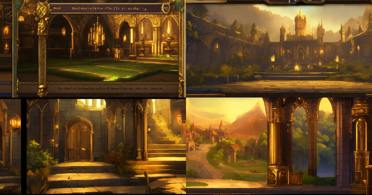 Lexica - RPG UI, medival, fantasy, dark, gold, intricate, video game UI ...