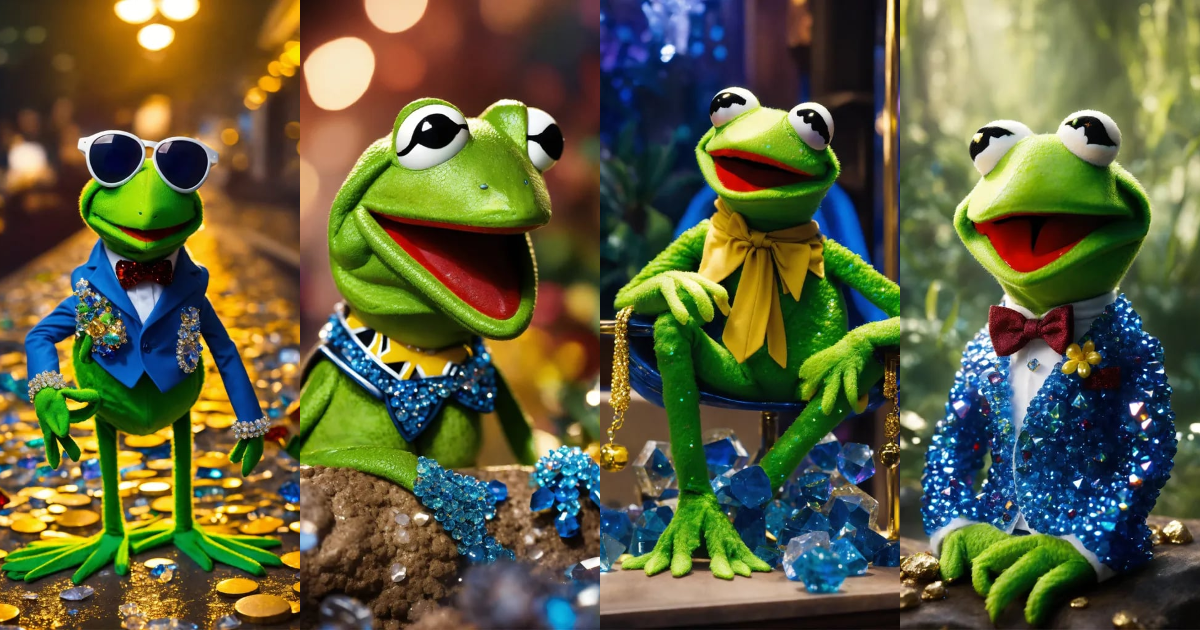 Lexica - Super rich happy Kermit the Frog. luxury, blue crystals, greg ...