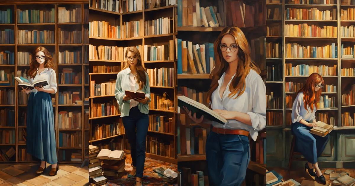 Lexica - A woman organising books in a full wall bookcase. The woman is ...