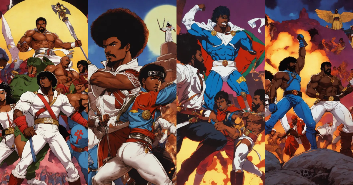 Lexica - 80s anime black and mexican heroes fighting caucasian ku klux ...