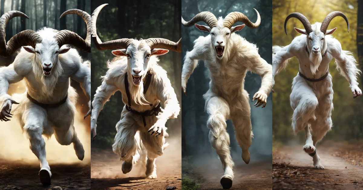 Lexica - Terrifying White GOATMAN Running In Ultra Realistic Style