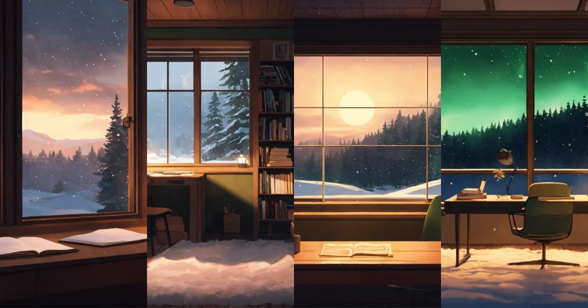 Lexica - Anime nordic forrest house minimalistic study room with ...