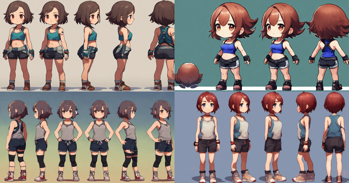 Lexica - Game art, short haired girl wearing tank top and shorts ...