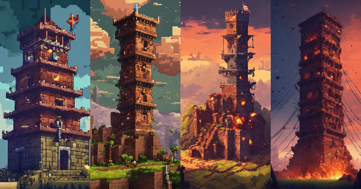 Lexica - Simple blocky pixel sprite image a tower under siege by by AI ...