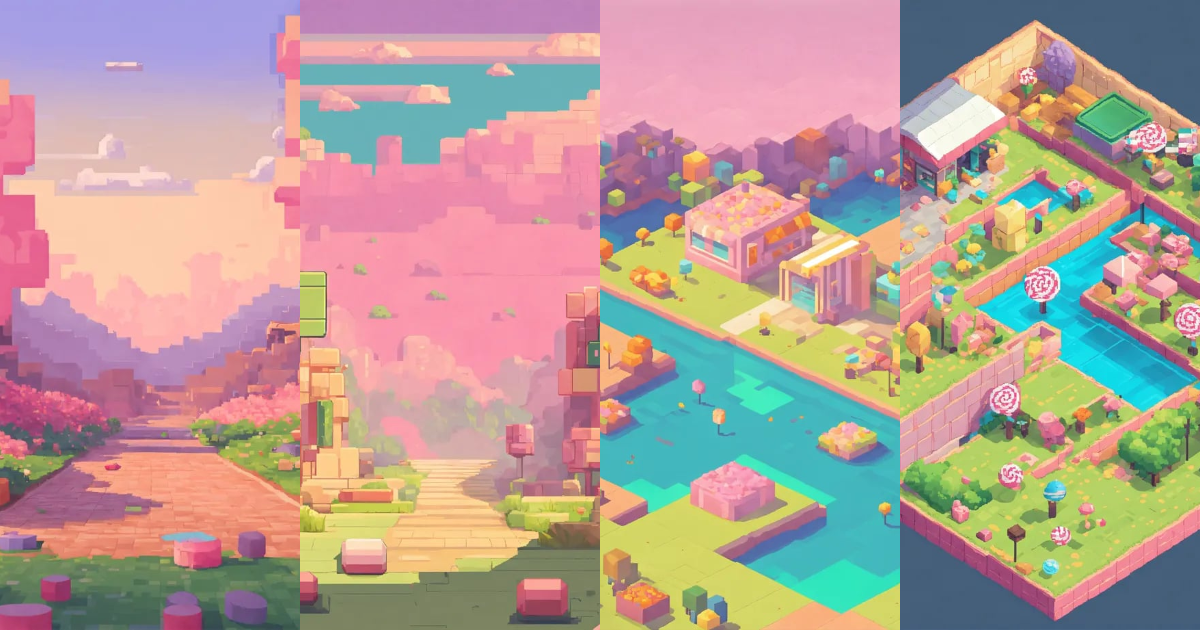 Lexica - Flat empty pastel overhead flat candy themed pixel sprite ...