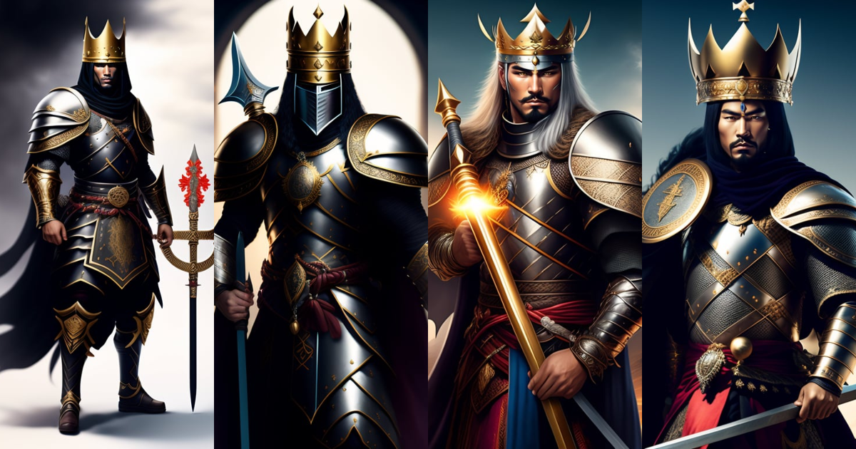 Lexica - Man, wearing knight armor, wearing a king crown,carrying a ...