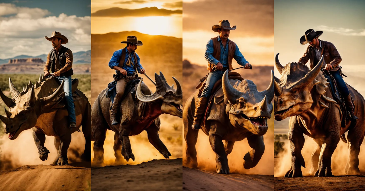 Lexica - Cowboy riding triceratops, best quality, real picture ...