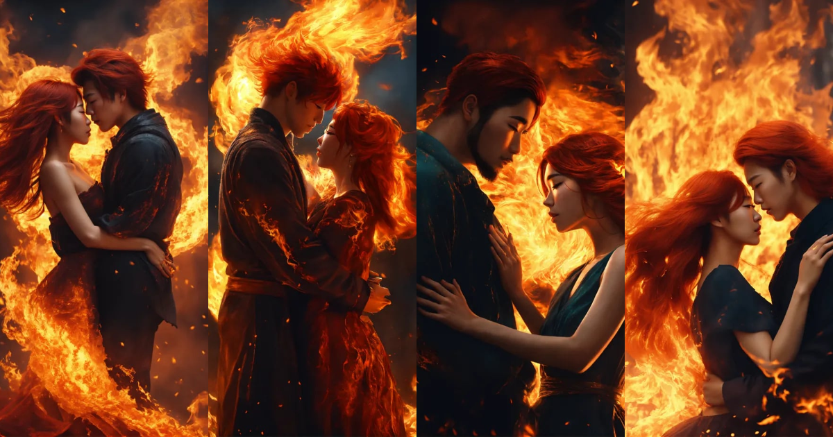 Lexica - A korean redhead woman made out of fire and she has hair made ...