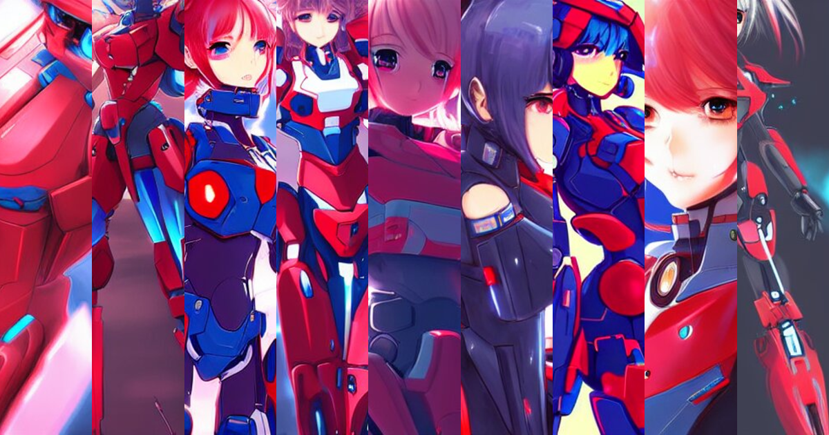 Lexica - Digital anime art, cute mech girl wearing a red mech suit and ...
