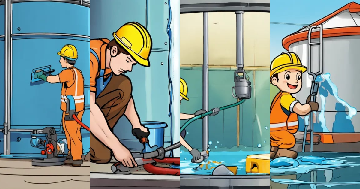 Lexica - Construction worker cleaning water tank cartoon, inside the ...