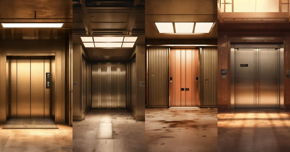 Lexica - Empty elevator, 3d render, flat composition, elevator interior ...