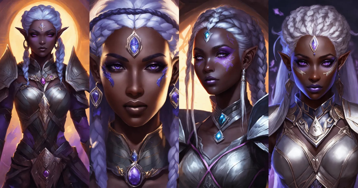 Lexica - A beautiful drow woman in sun themed armor. she has braids and ...