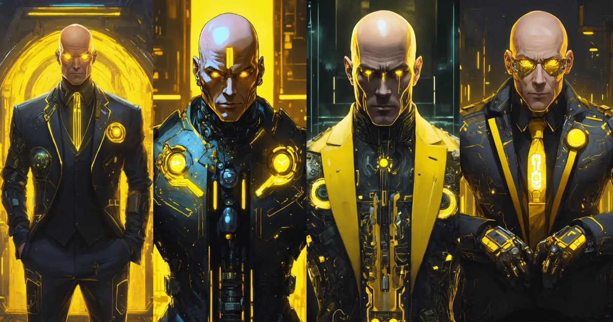 Lexica - Pale middle-aged bald muscular cyberpunk cyborg man with ...