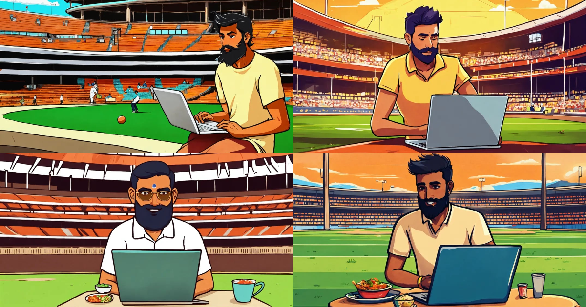 Lexica - Indian man without beard playing cricket in a stadium while ...