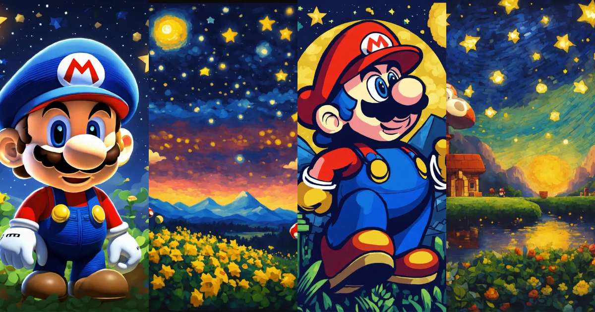 Lexica - Starry night in the style of super mario bros