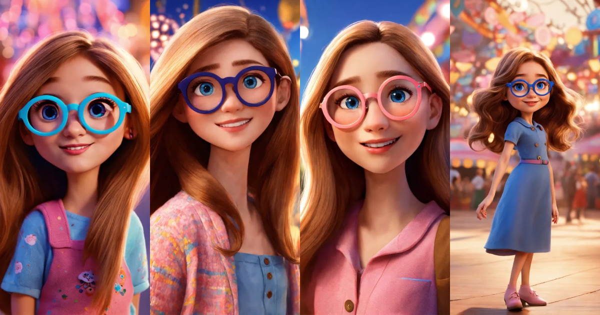 Lexica - Pixar character, long and straight light brown hair, blue eyes ...