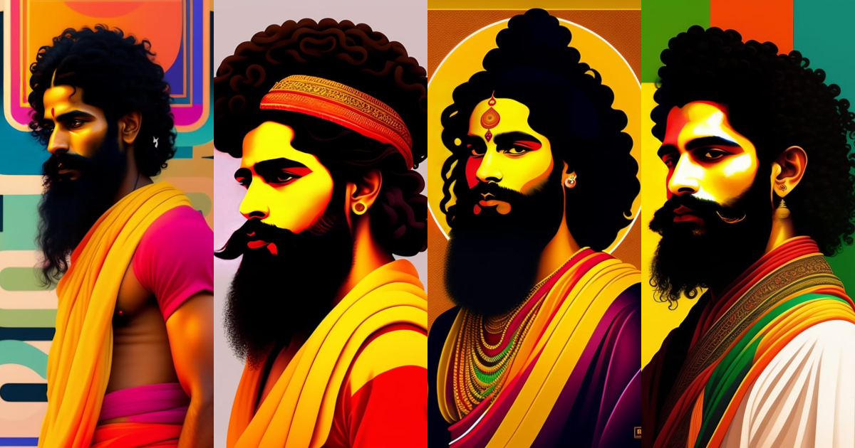 Lexica - Portrait of an ancient Hindu brahmin monk with curly long hair ...
