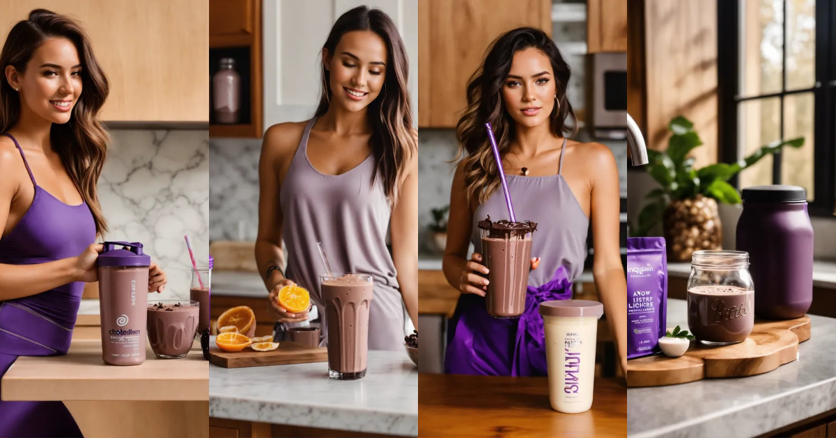 Lexica - Instagram female influencer showing a chocolate protein shake ...
