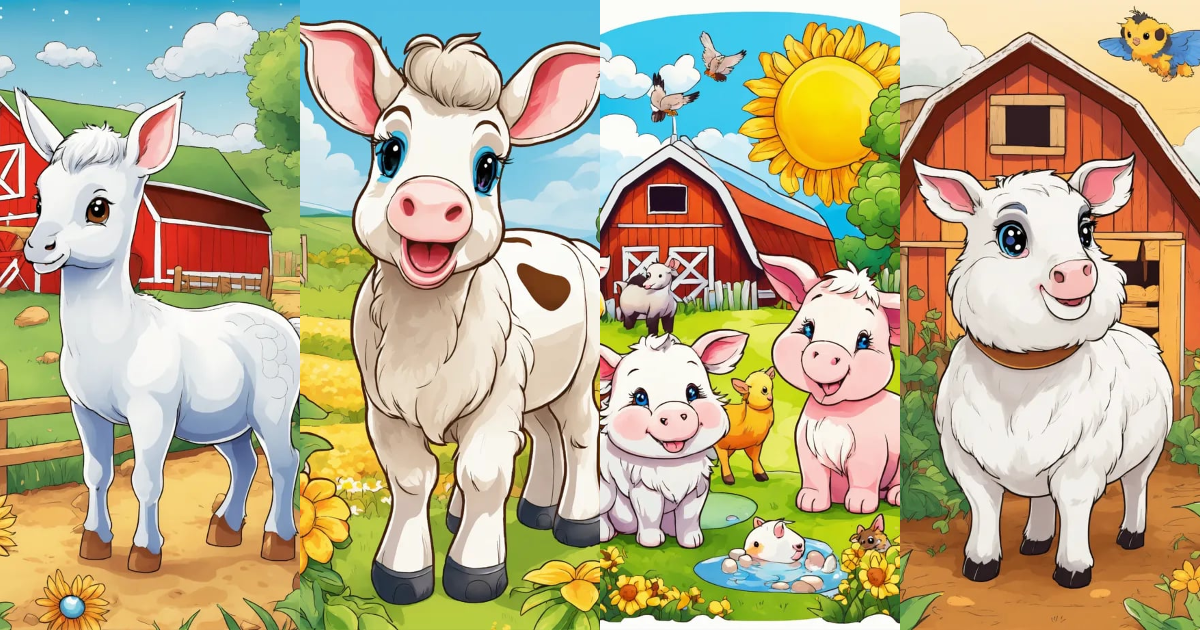 Lexica - Generate a cute FARM ANIMALS, super eye-catching illustration ...