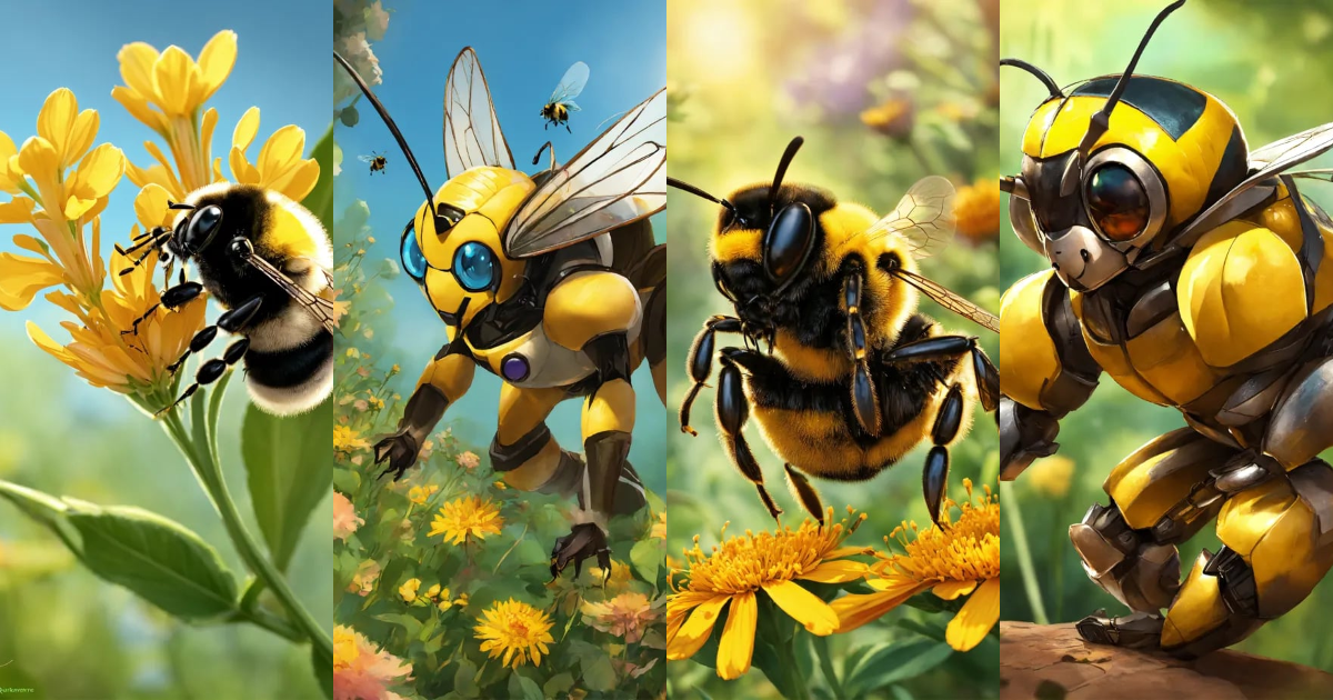 Lexica - Bumblebee's buzzing quest for nectar, nature's industrious adventurer in action,cartoony
