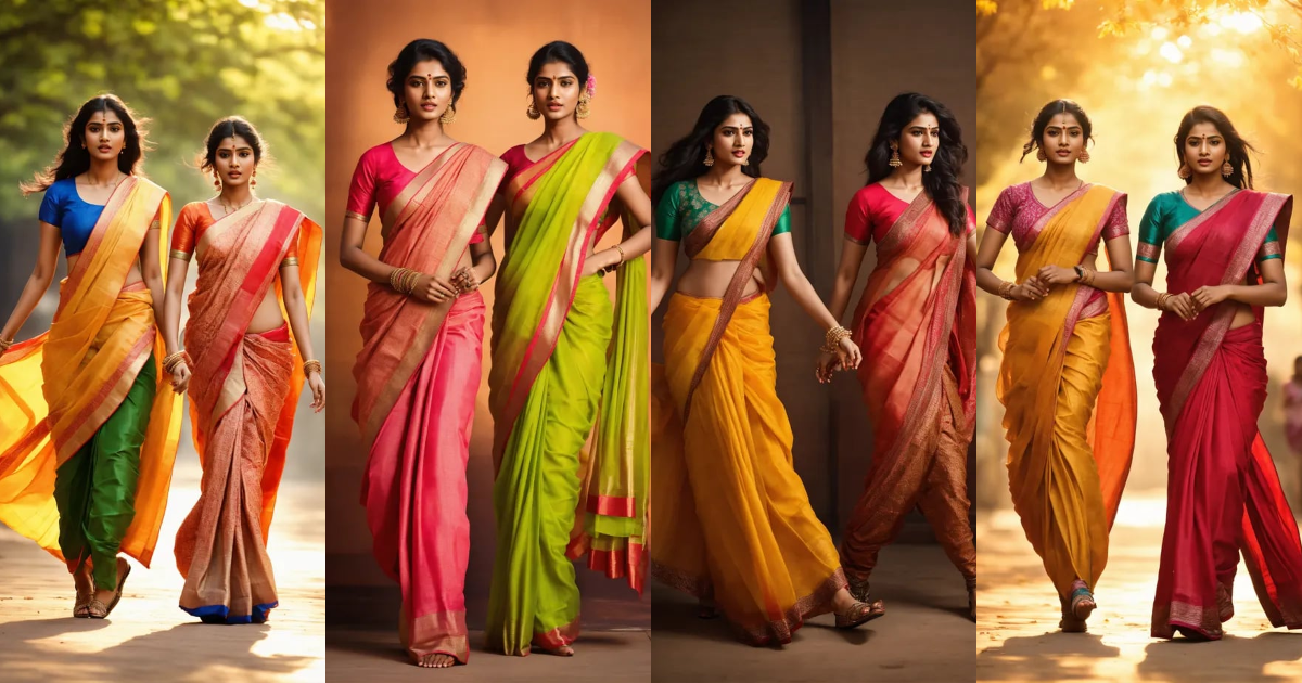 Lexica - Full body studio portrait of two models, one Maharashtrian ...