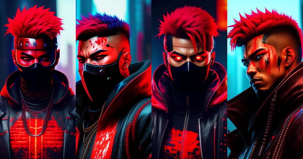 Lexica - Awesome looking blood splattered red male ninja in cyberpunk ...