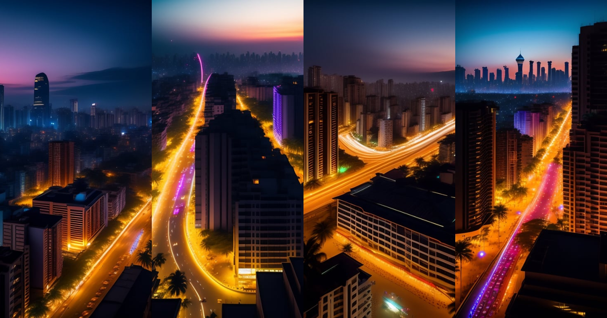 Lexica - Beautiful overhead sight of a Lower Parel during a real night ...