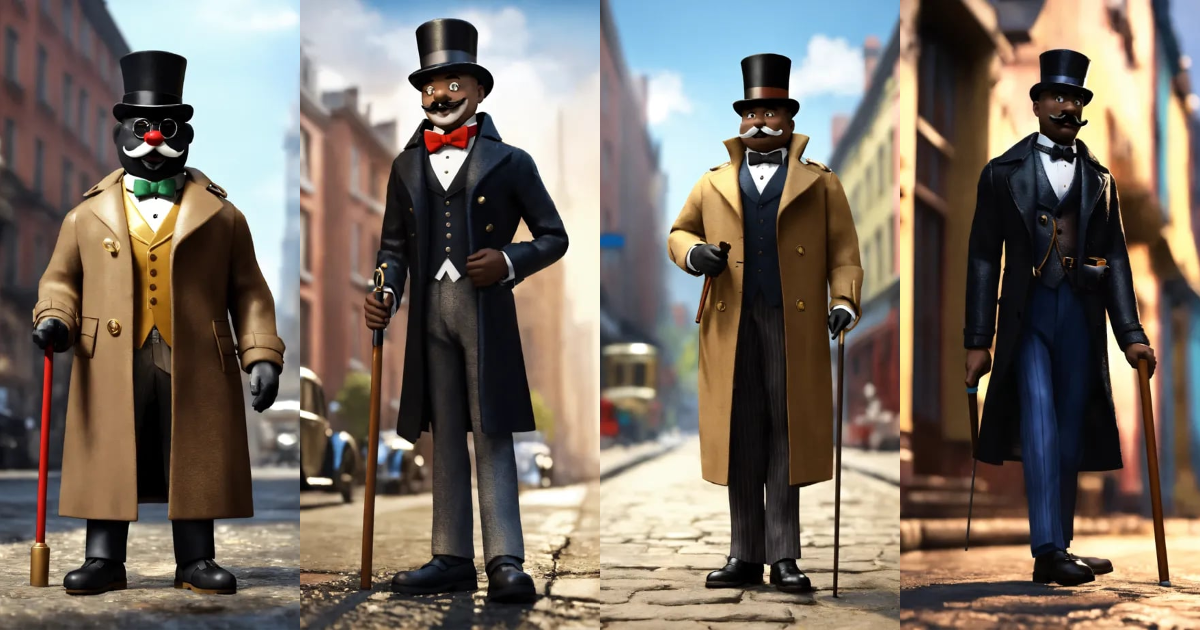 Lexica - Black Mr. Monopoly, standing in the street with his cane ...
