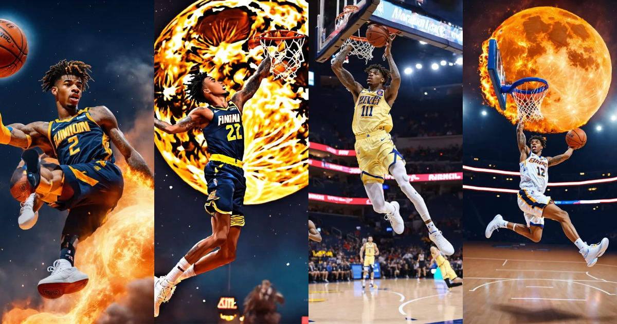 Lexica - Ja morant dunking flaming basketball on the moon