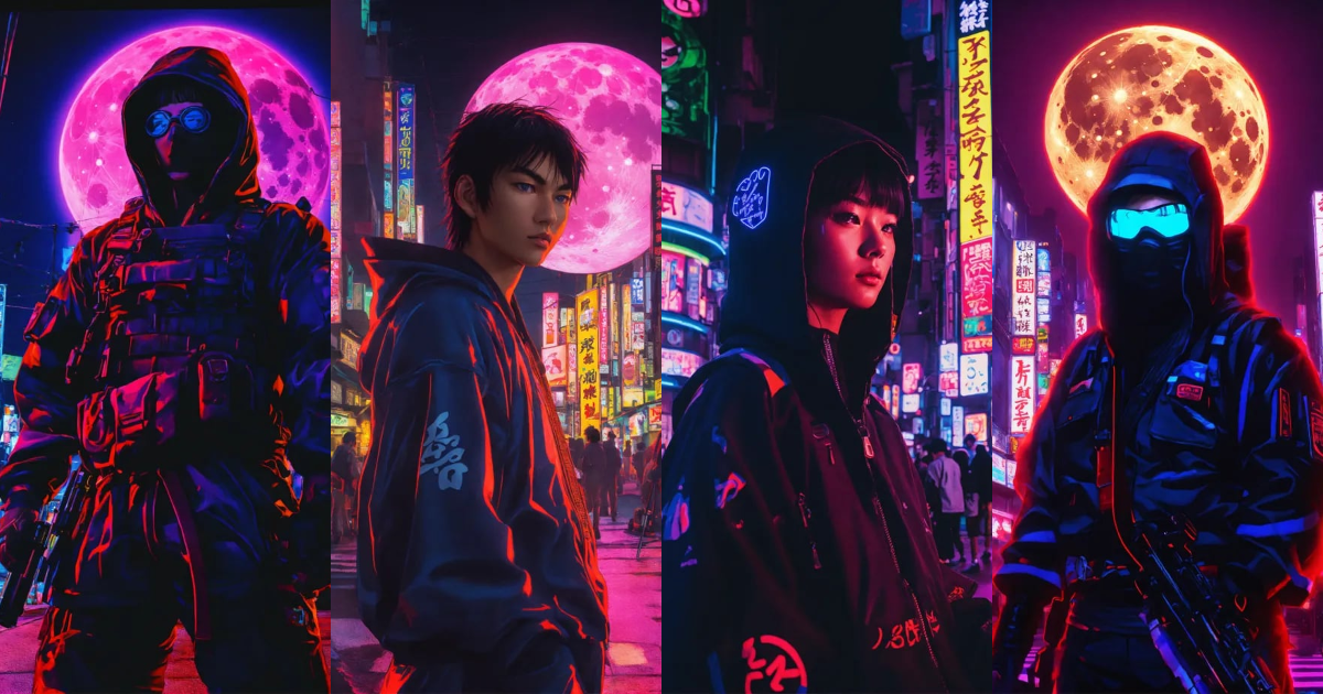 Lexica - Photorealistic 3D portrait Ninjas in DMT black Light Neon Moon ...