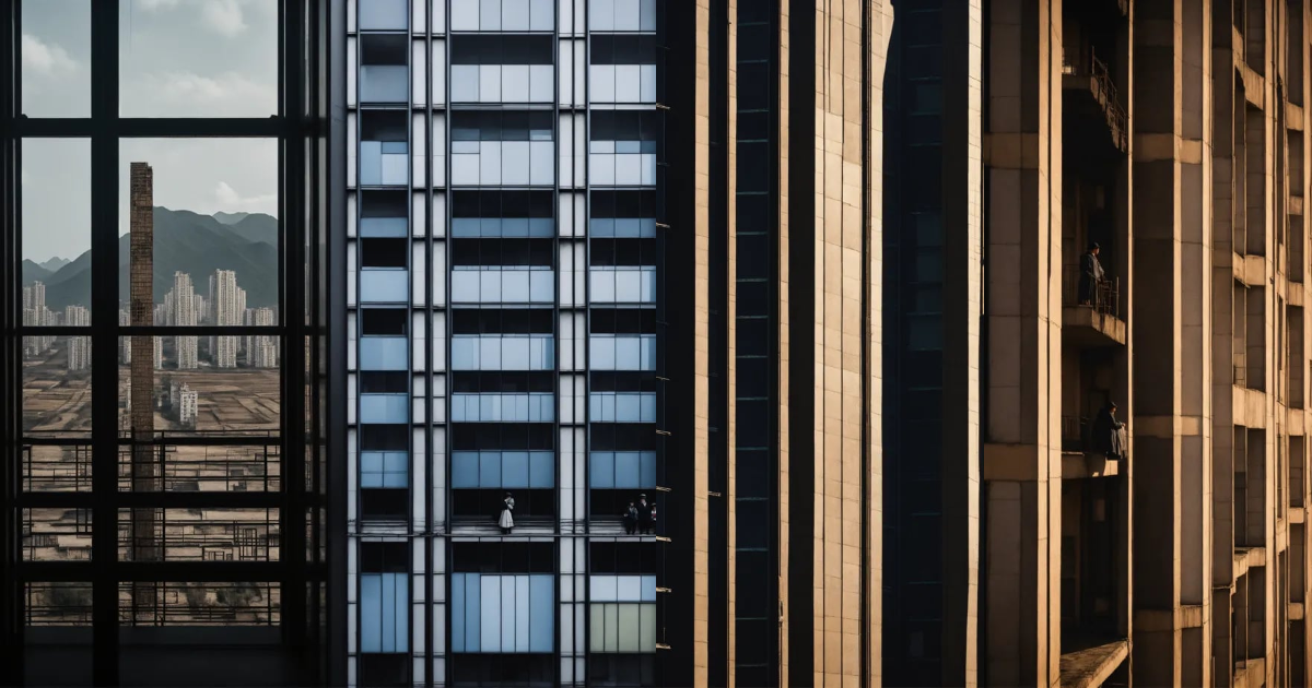 Lexica - Some people look over tall building windows, in the style of ...