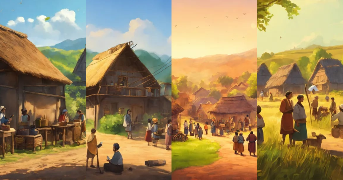 Lexica - Very high detailed 2d illustration villagers in the village ...