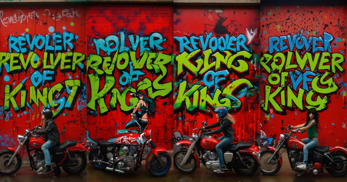 Lexica - A graffiti saying "REVOLVER OF KINGS" in green, blue and red ...
