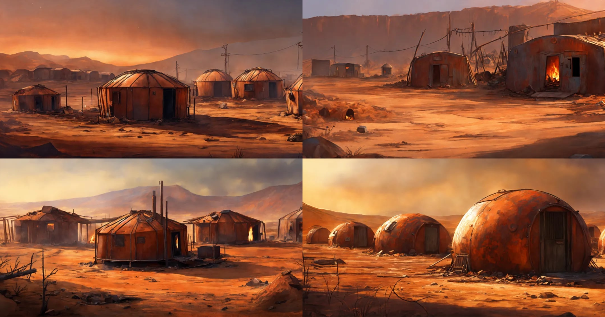 Lexica - Conept art, post apocalyptic, wasteland, round rusty sheet ...