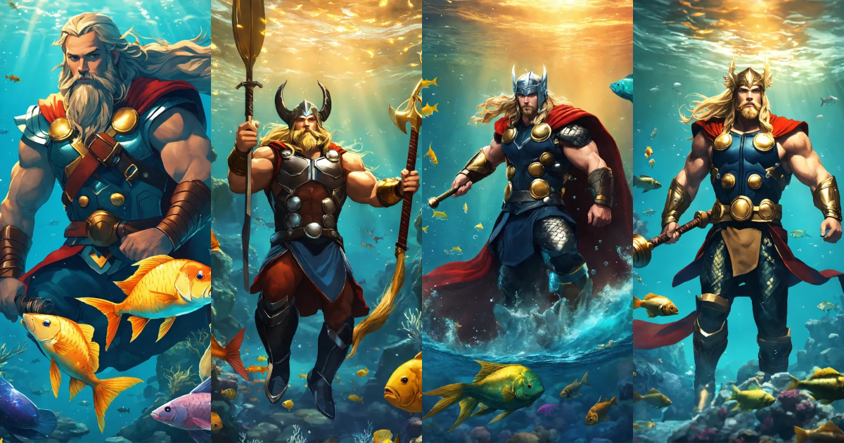 Lexica - Thor with fish underwater in the ocean, nature background, 2D ...