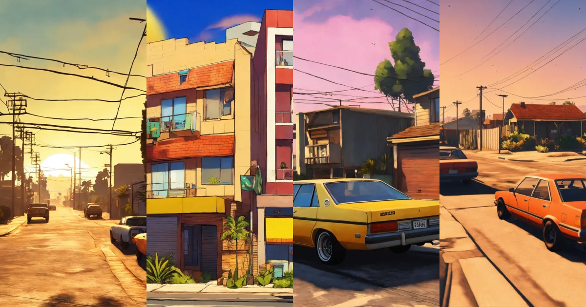 Lexica - Bare sunny Australian culdesac gta 5 style art