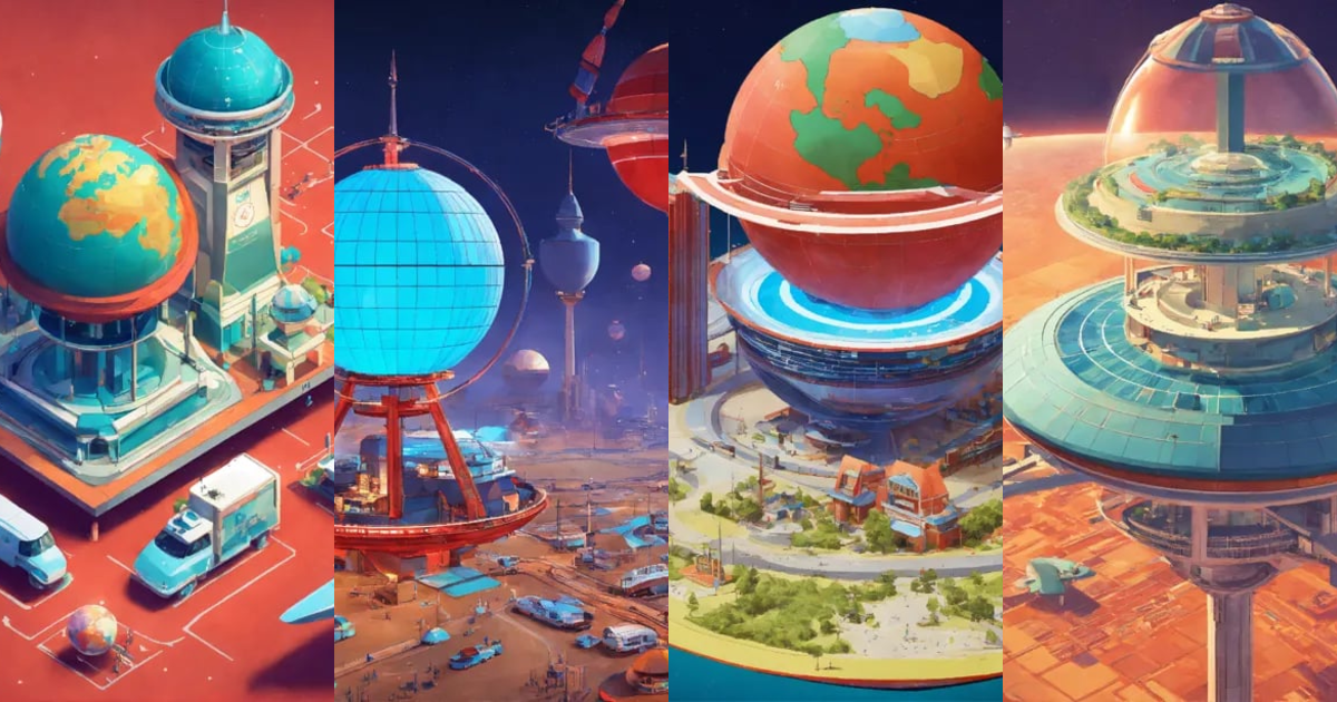 Lexica - Globe. Isometric. Retrofuturistic. USSR. Jetsons. Space.