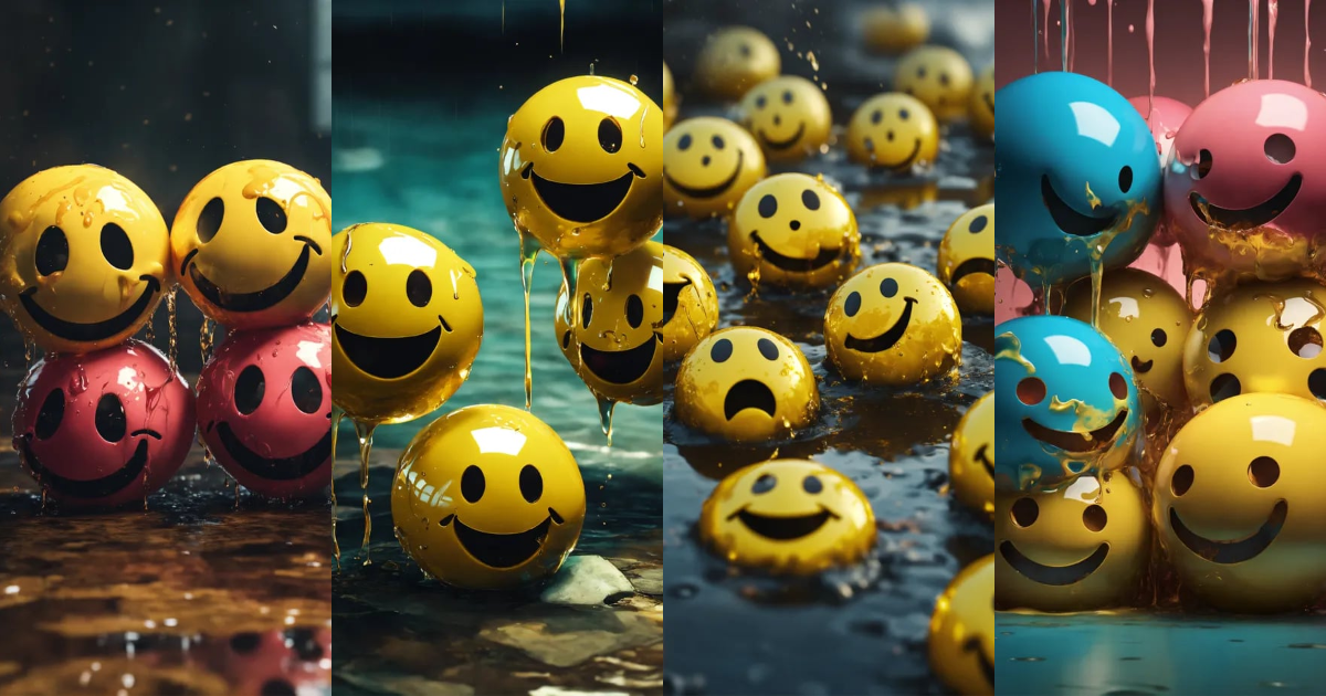 Lexica - Four melting smiley faces next to one another, 4k render ...