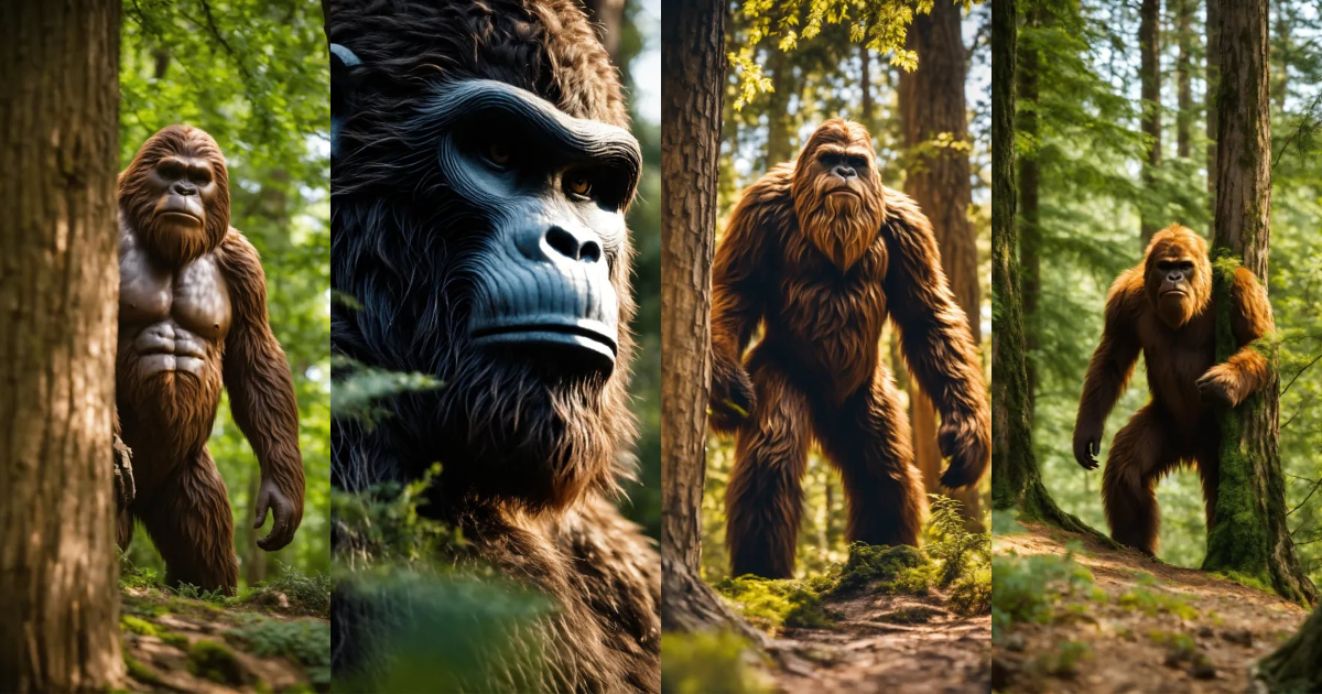 Lexica - Bigfoot peaking from behind a tree. Portrait, Close up, Photo ...