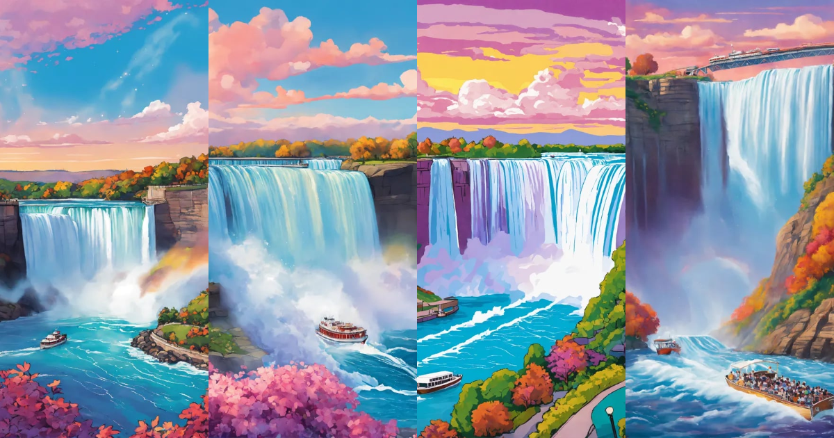 Lexica - Illustrate a scene of Niagara Falls, USA/Canada, in a cartoon ...